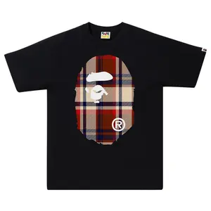 A BATHING APE Check Big Ape Head Tee /red - Black