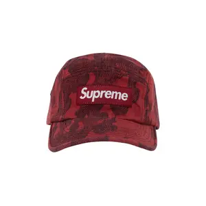 Supreme Flames Jacquard Denim Camp Cap - Red