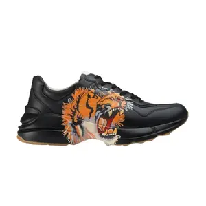 Gucci Rhyton Leather Sneakers With Tiger Print - Black