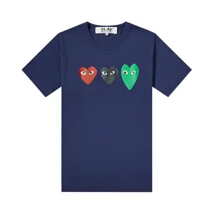 Play Comme Des Garcon Short Sleeve T-shirt With Three Hearts Applique