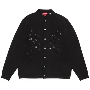 Supreme Beaded Appliqué Cardigan - Black