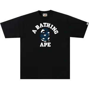 A BATHING APE Stripe Abc Camo College Tee /navy - Black