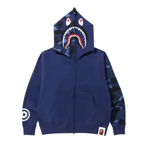 A BATHING APE Color Camo Giant Shark Loose Fit Full Zip Hoodie - Blue