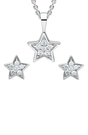 MIGNONETTE Sterling Pavé Star Pendant Necklace & Earrings Set