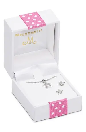MIGNONETTE Sterling Pavé Star Pendant Necklace & Earrings Set