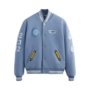 Kith X Invisible Friends Manteco Wool Varsity Jacket - Blue
