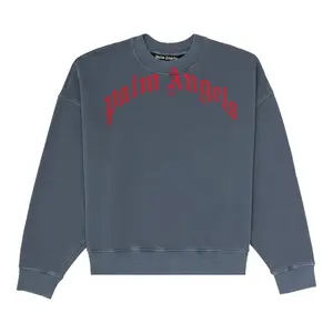 Palm Angels Vintage Wash Curved Logo Crew - Blue