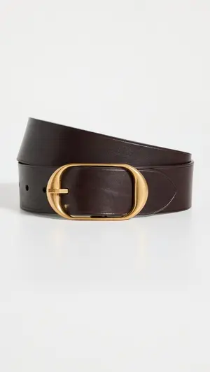 NILI LOTAN Calfskin Leather Belt With Gold-tone Hardware - Dark Brown/antique Brass