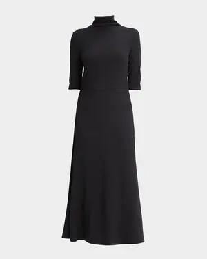 Vince Elbow-sleeve Turtleneck Midi Dress - Black