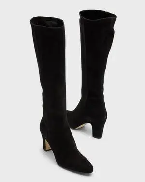 Manolo Blahnik Pitana Suede Knee Boots - Black
