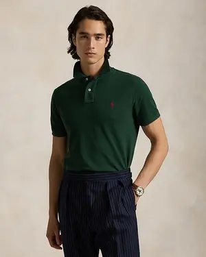 Polo Ralph Lauren Custom Slim Fit Mesh Polo Shirt Dark Green