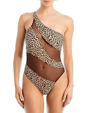 Norma Kamali Leopard Print Mesh One Piece Swimsuit - Snake Mesh Leopard