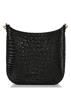 Brahmin Leia Croc Embossed Leather Crossbody Bag - Black