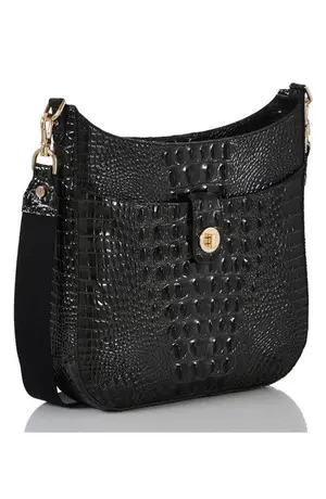 Brahmin Leia Croc Embossed Leather Crossbody Bag - Black