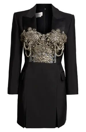 Alexander Mcqueen Jeweled Corset Wool Tuxedo Minidress In Black - 80% Off |  Editorialist