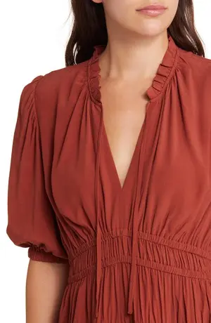 Treasure & Bond Split Neck Smock Waist Midi Dress