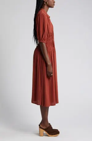 Treasure & Bond Split Neck Smock Waist Midi Dress