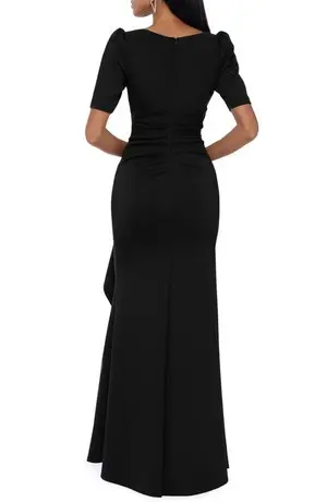 XSCAPE EVENINGS Ruffle Puff Sleeve Gown - Black