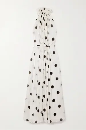 Halpern Open-back Ruffled Bow-detailed Polka-dot Crepon Halterneck Midi Dress