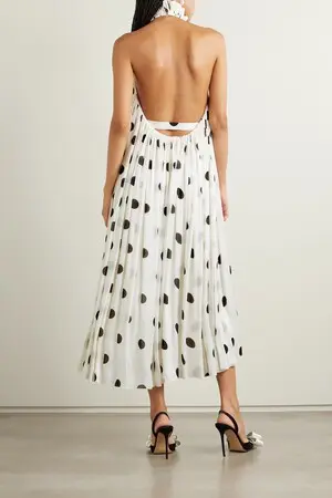 Halpern Open-back Ruffled Bow-detailed Polka-dot Crepon Halterneck Midi Dress