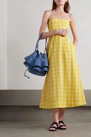 LA LIGNE Gingham Cotton-blend Poplin Midi Dress