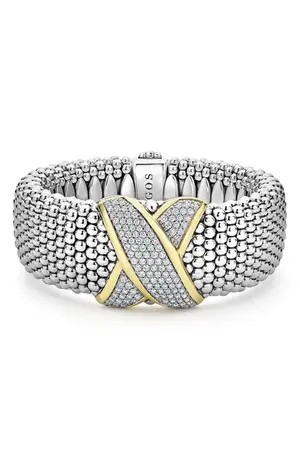 Lagos Embrace Pavé Diamond & Caviar Bracelet - Metallic