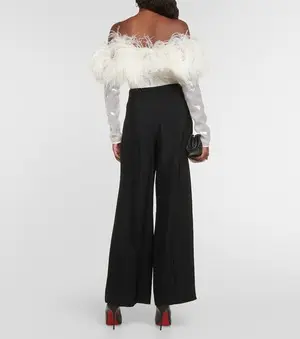 David Koma Sequined Feather-trimmed Crop Top