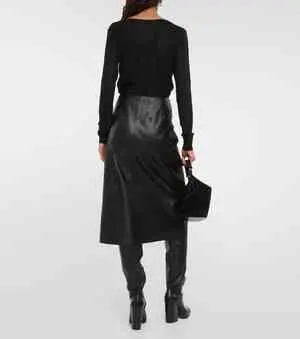 JOSEPH Sidena Leather Midi Skirt - Black