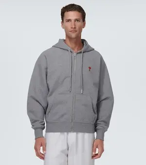 AMI Paris De Cœur Zip-up Hoodie - Grey