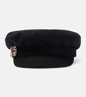 ROGER VIVIER Embellished Wool-blend Cap - Black