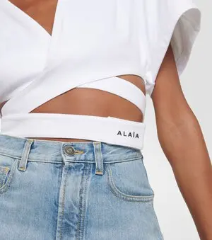 Alaïa Logo Cotton Jersey Crop Top