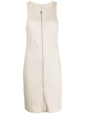 Calvin Klein Zip-up Ribbed Mini Dress - Neutrals