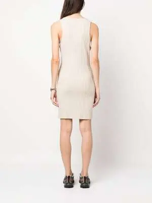 Calvin Klein Zip-up Ribbed Mini Dress - Neutrals