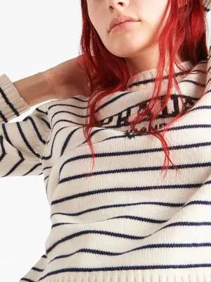 Prada Intarsia-logo Striped Cashmere Jumper