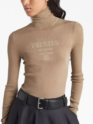 Prada Logo-intarsia Roll-neck Jumper - Brown