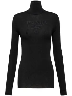 Prada Logo-intarsia Turtleneck Sweater - Black