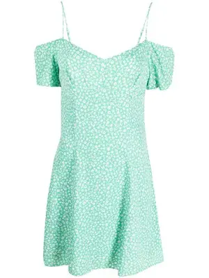 Calvin Klein Floral-print Off-shoulder Dress - Green