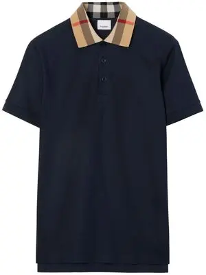 Burberry Checked-collar Cotton Polo Shirt - Blue