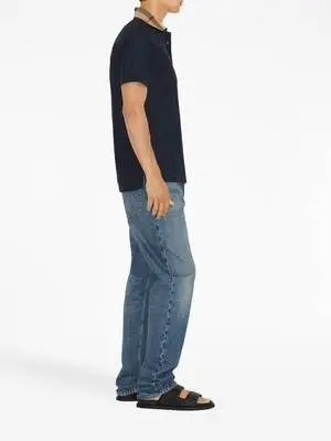Burberry Checked-collar Cotton Polo Shirt - Blue