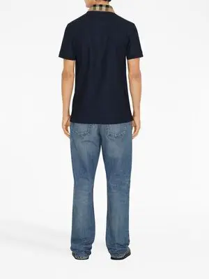 Burberry Checked-collar Cotton Polo Shirt - Blue