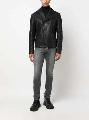 Philipp Plein Paisley-print Leather Biker Jacket