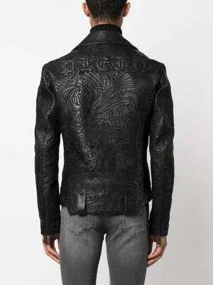 Philipp Plein Paisley-print Leather Biker Jacket
