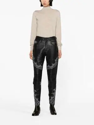 Philipp Plein Bandana-paneled Leather Trousers