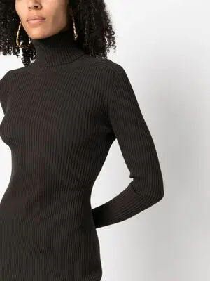 P.a.r.o.s.h Ribbed-knit Roll-neck Midi Dress