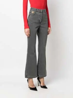 PATOU Logo-embroidered Flared Jeans - Grey
