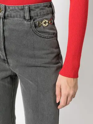 PATOU Logo-embroidered Flared Jeans - Grey