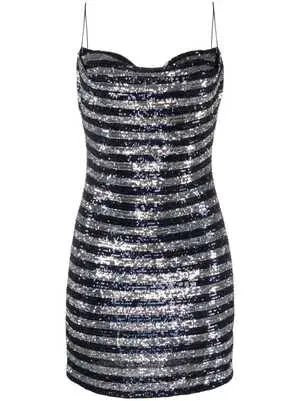 Balmain Sequined Striped Tulle Mini Dress - Blue