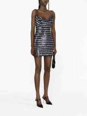 Balmain Sequined Striped Tulle Mini Dress