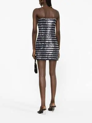 Balmain Sequined Striped Tulle Mini Dress