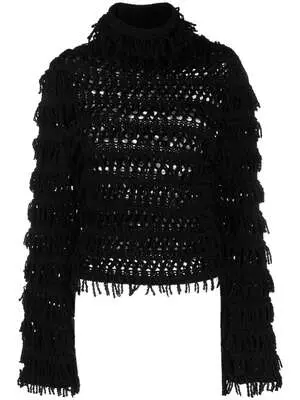 Blumarine Fringe-detail Open-knit Jumper - Black
